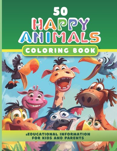 50 Happy Animals Coloring Book & Educational information for kids and ...
